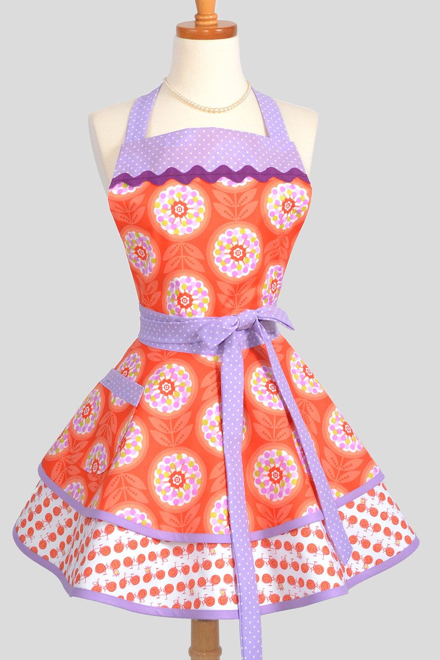Apron Ruffled Retro Apron Sexy Apron Orange Lavender Etsy