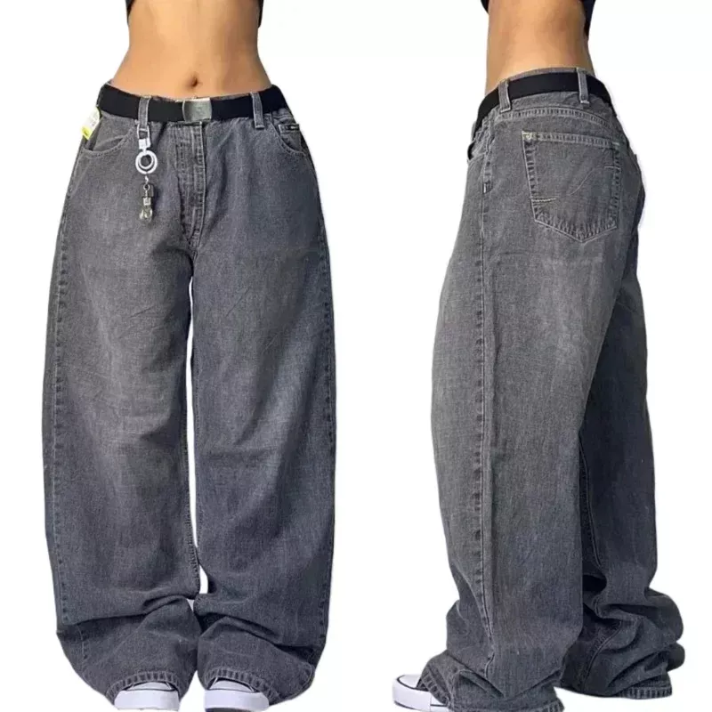 Bxsec Y2k Harajuku Retro Hip Hop Cross Pattern Embroidery Baggy Jeans